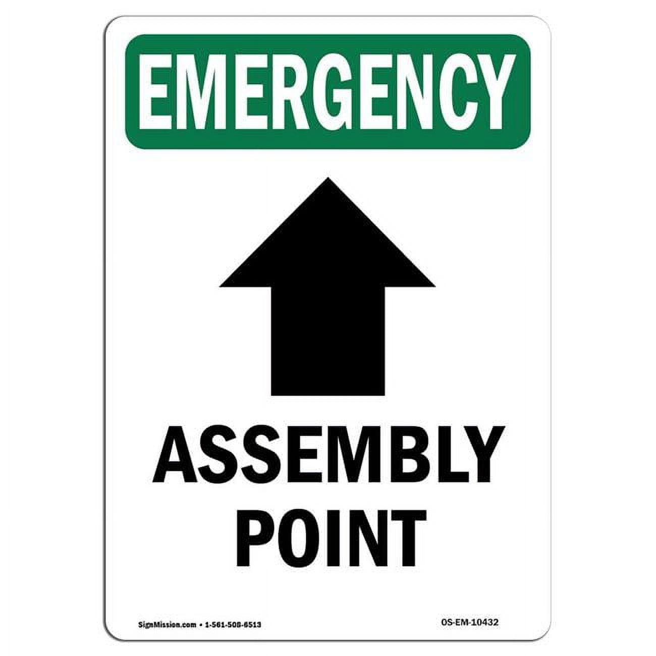 12 x 18 in. OSHA Emergency Sign - Assembly Point Up Arrow with Symbol ...