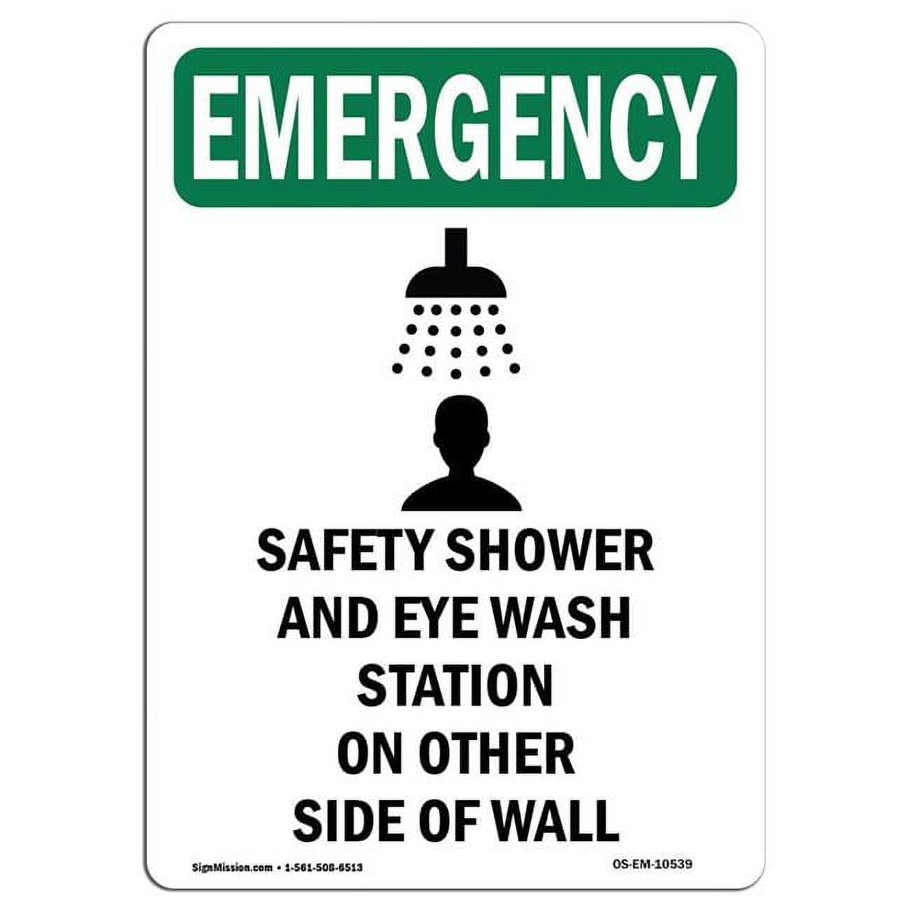 12 x 18 in. OSHA Emergency Sign - Safety Shower & Eye Wash with Symbol ...