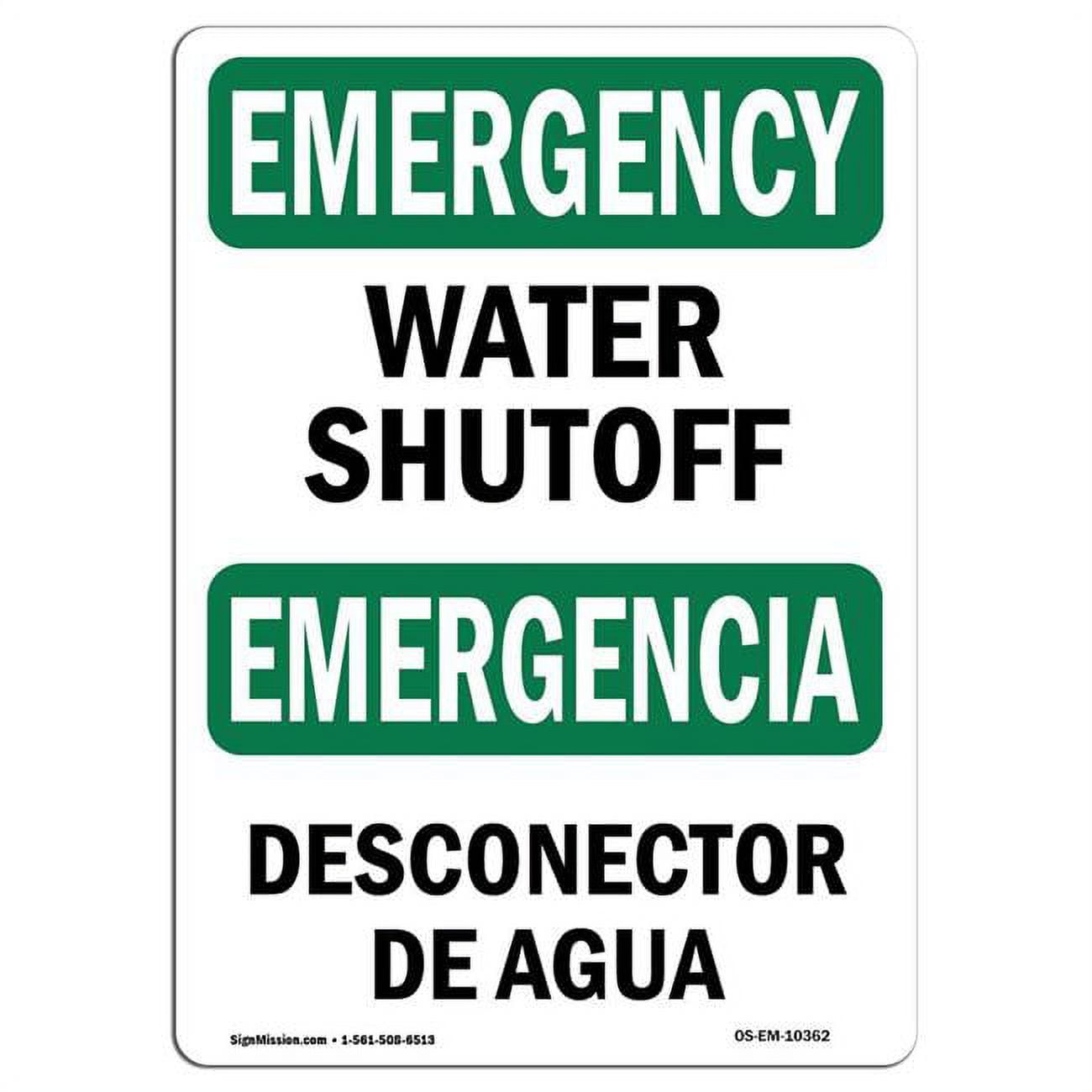 12 x 18 in. OSHA Emergency Sign - Water Shutoff Bilingual - Walmart.com