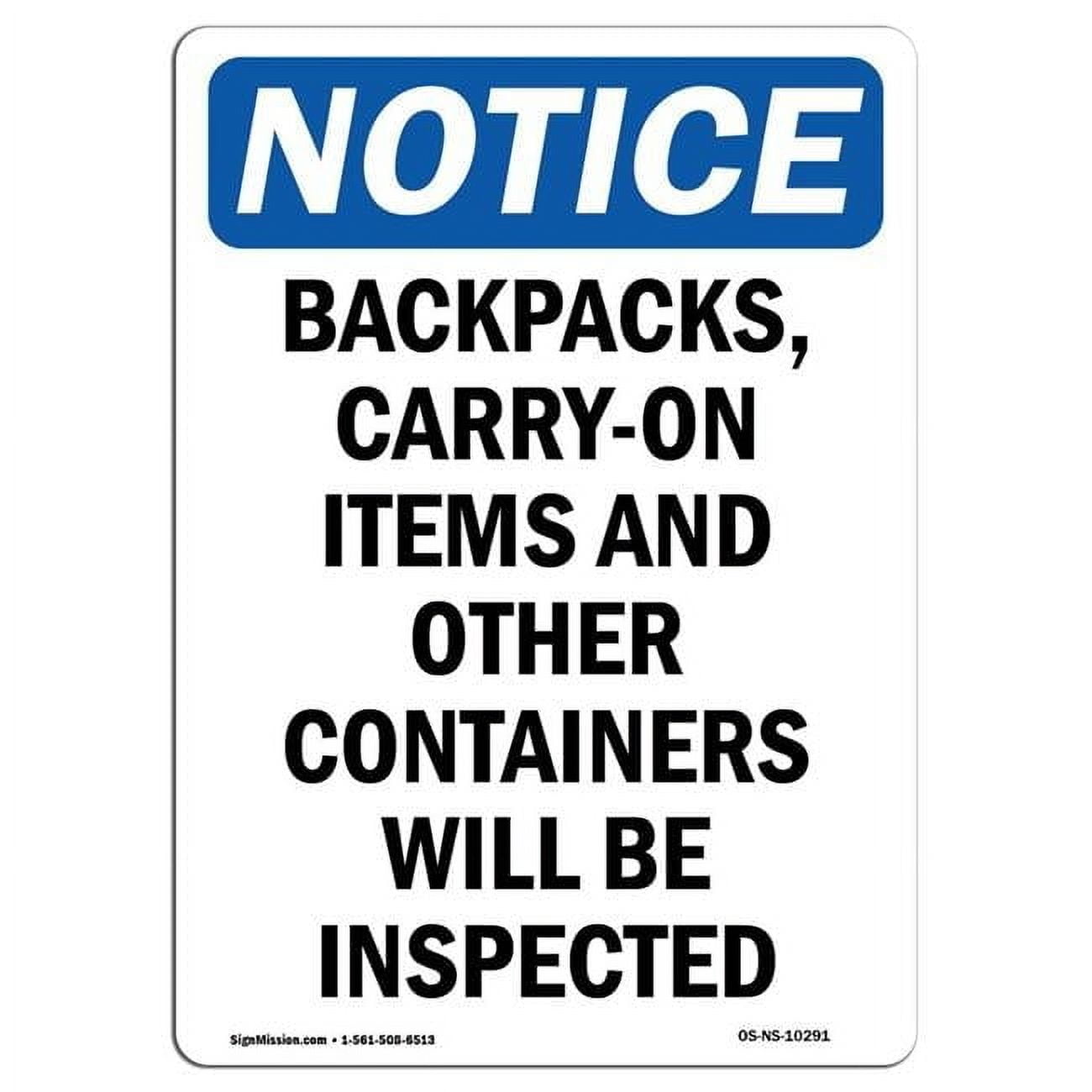 12 x 18 in. OSHA Notice Sign - Backpacks, Carry-On Items & Other ...