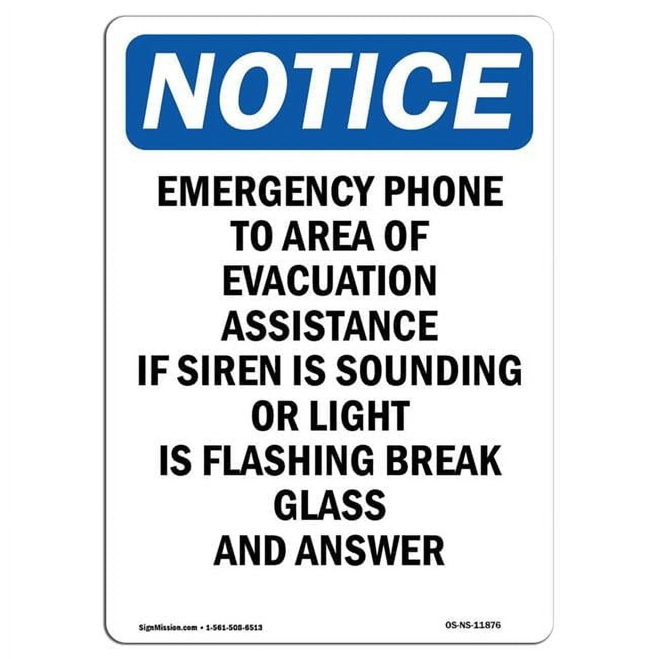 12 x 18 in. OSHA Notice Sign - Emergency Phone to Area of Evacuation ...