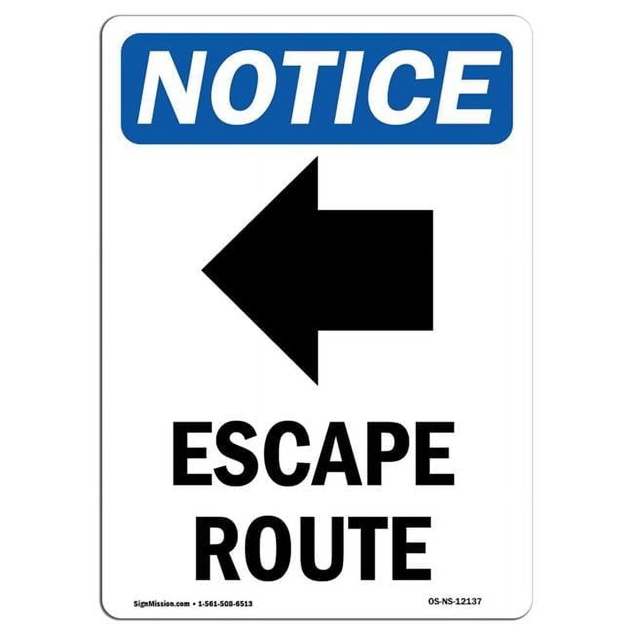 12 x 18 in. OSHA Notice Sign - Escape Route Left Arrow - Walmart.com