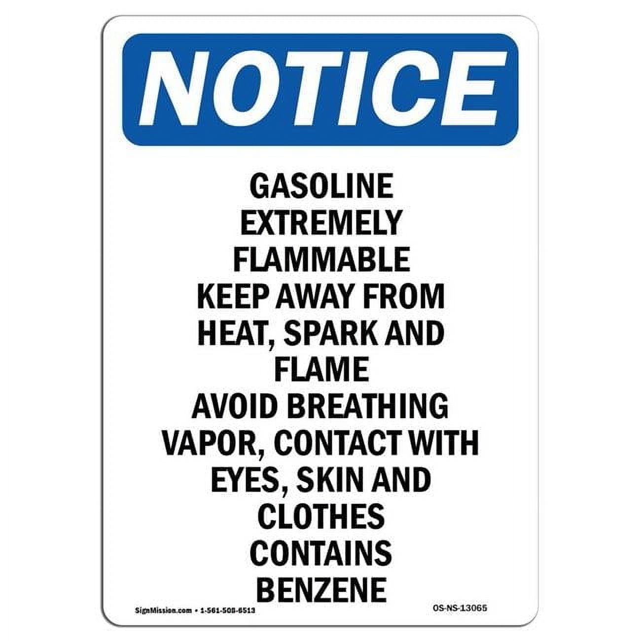 12 x 18 in. OSHA Notice Sign - Gasoline Extremely Flammable Keep ...