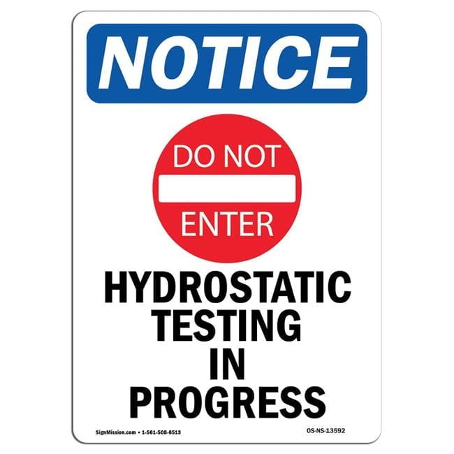 12 x 18 in. OSHA Notice Sign - Hydrostatic Testing - Walmart.com
