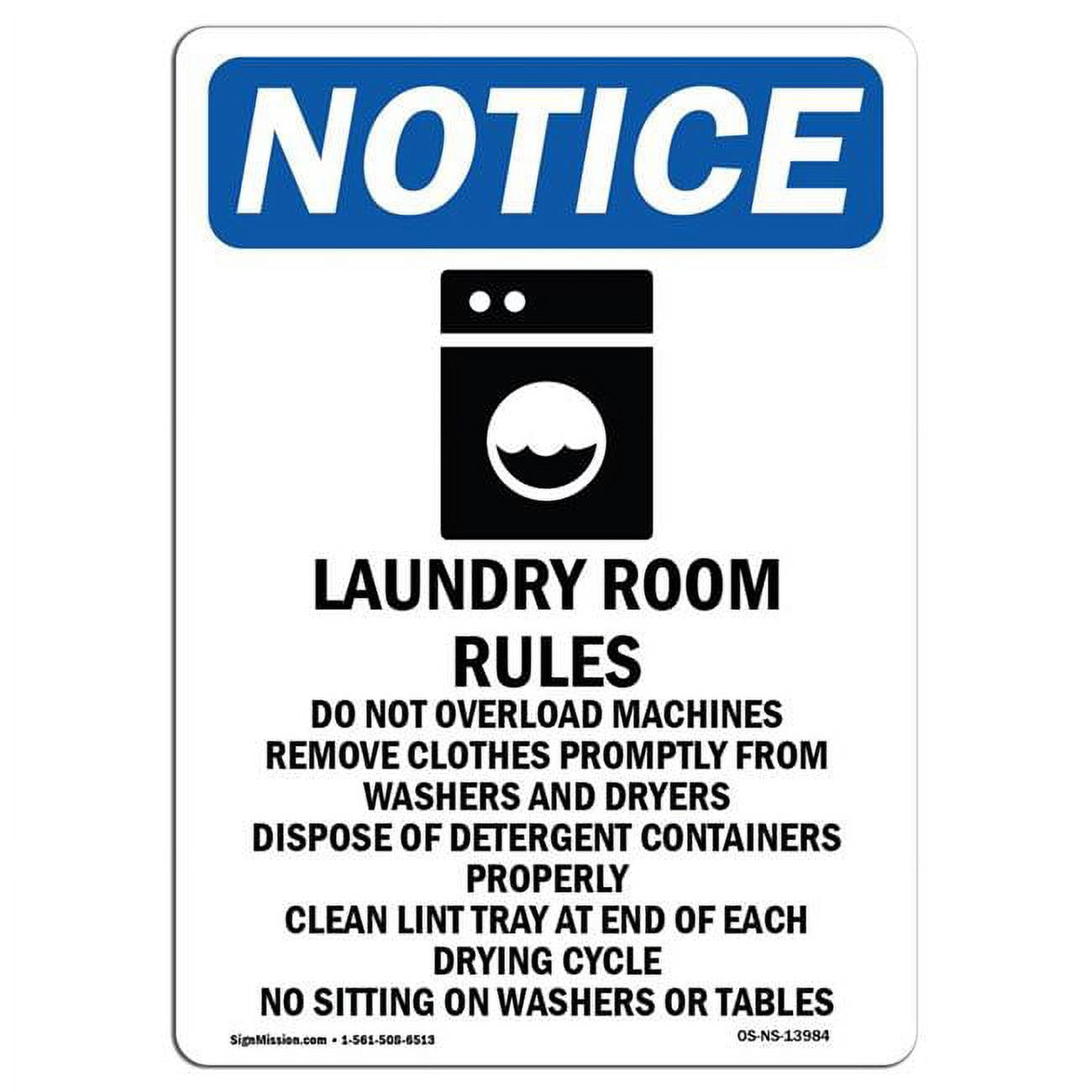 12 x 18 in. OSHA Notice Sign - Laundry Room Rules - Walmart.com
