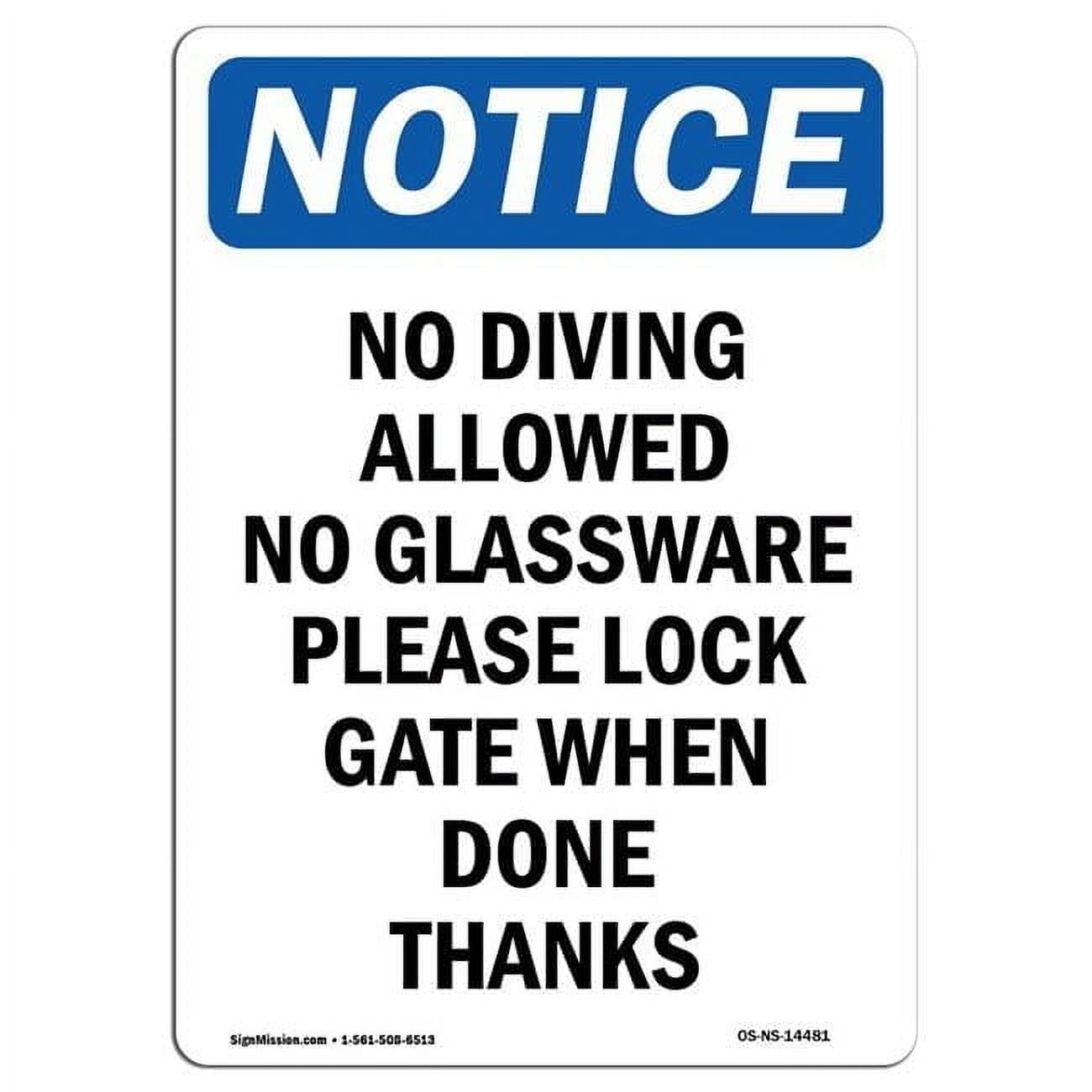 12 x 18 in. OSHA Notice Sign - No Diving Allowed No Glassware - Walmart.com