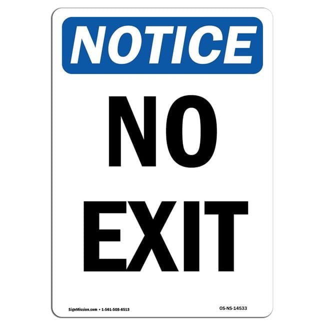12 x 18 in. OSHA Notice Sign - No Exit - Walmart.com