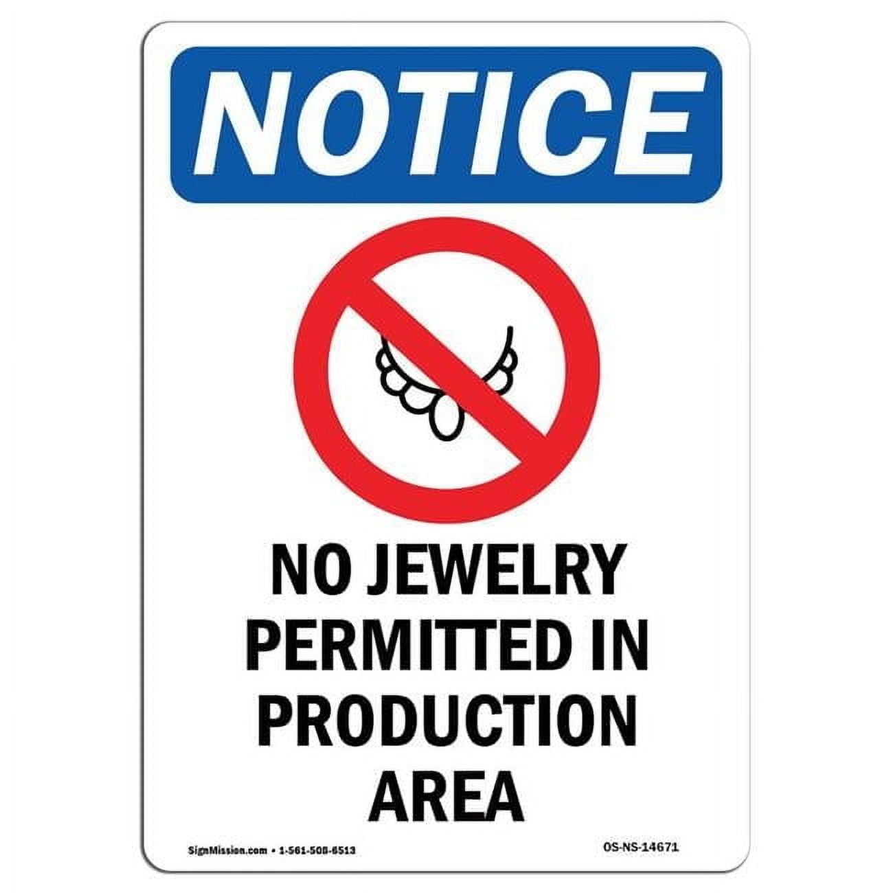 12 x 18 in. OSHA Notice Sign - No Jewelry Permitted - Walmart.com