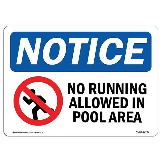 12 x 18 in. OSHA Notice Sign - No Running Allowed in Pool Area ...