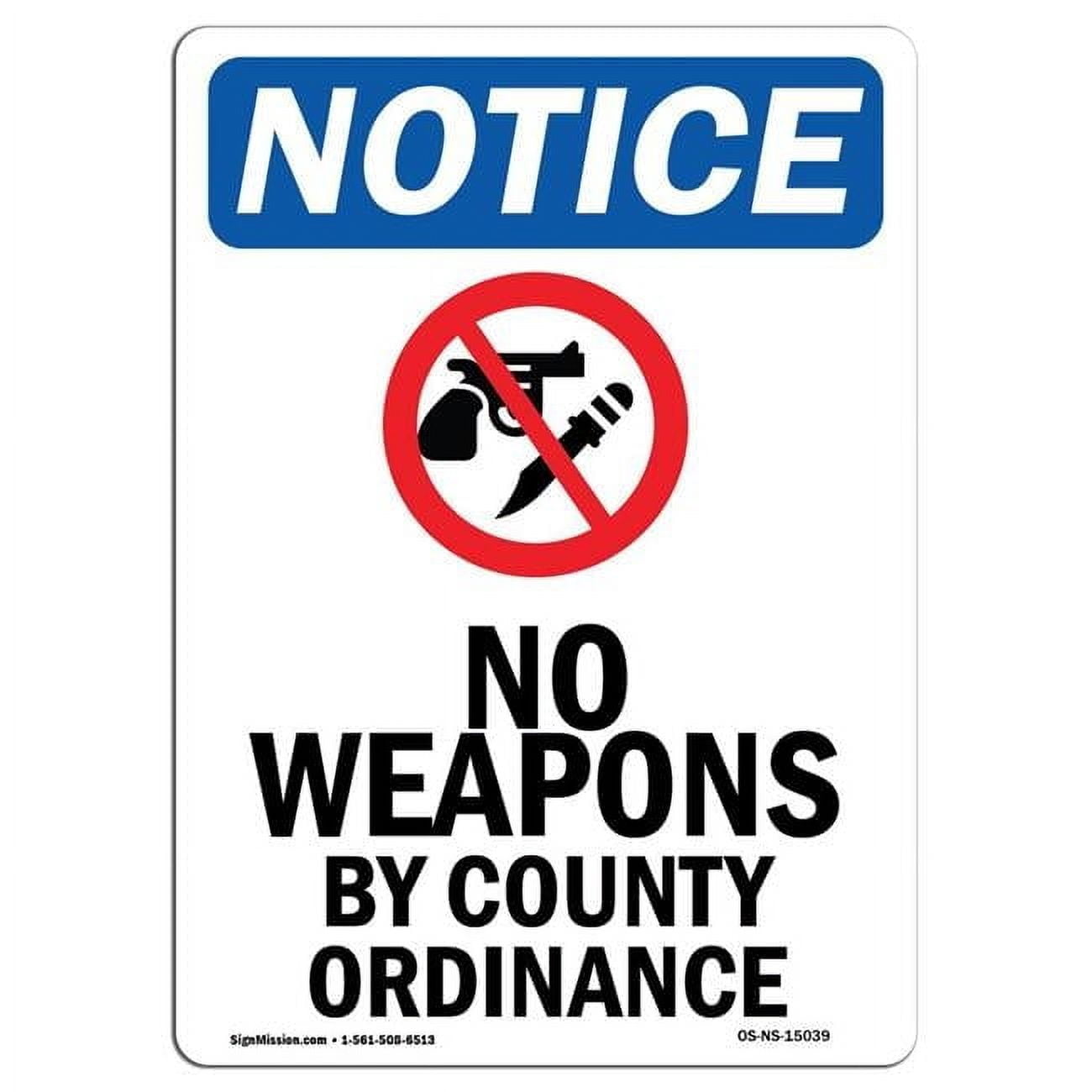 12 x 18 in. OSHA Notice Sign - No Weapons by County - Walmart.com