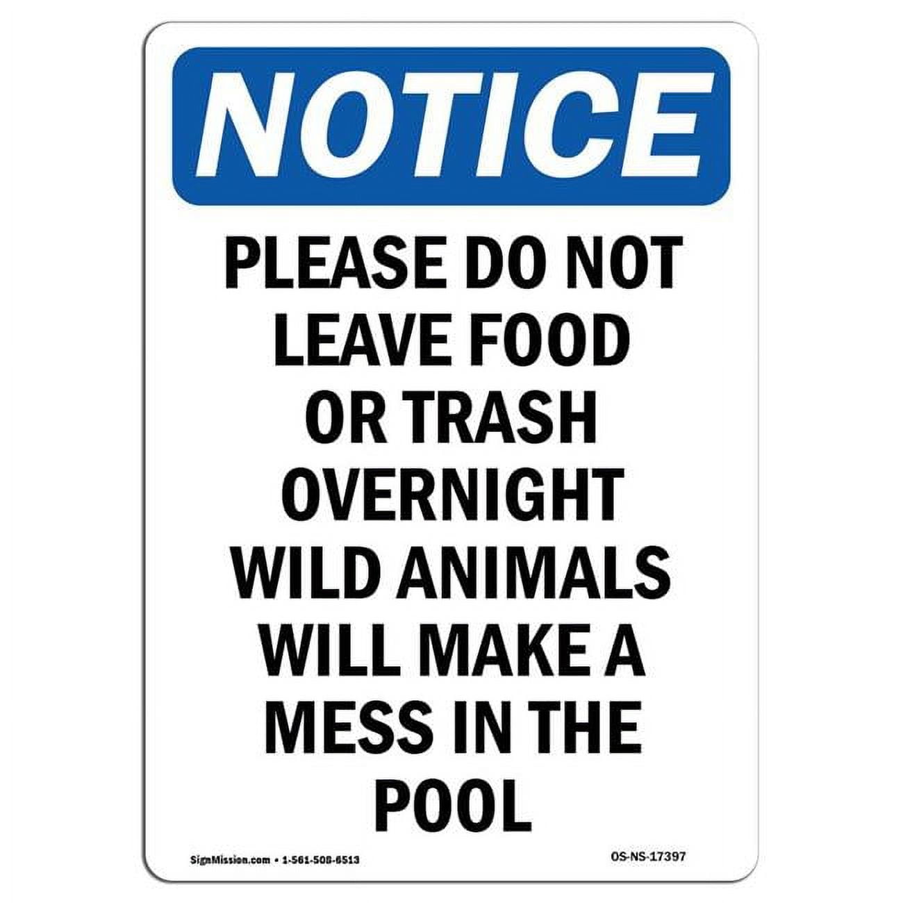 12 x 18 in. OSHA Notice Sign - Please Do Not Leave Food or Trash ...