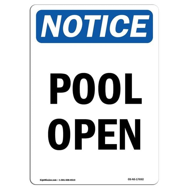 12 x 18 in. OSHA Notice Sign - Pool Open - Walmart.com