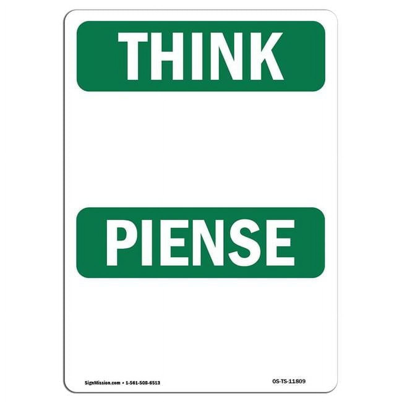 12 x 18 in. OSHA Think Sign - Blank Write-On Bilingual - Walmart.com