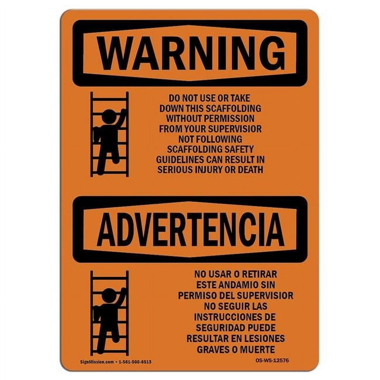 12 x 18 in. OSHA Warning Sign - Do Not Use Take Down Scaffolding ...