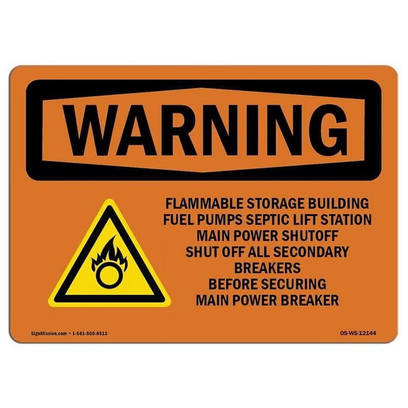 12 x 18 in. OSHA Warning Sign - Flammable Storage Building Fuel with ...