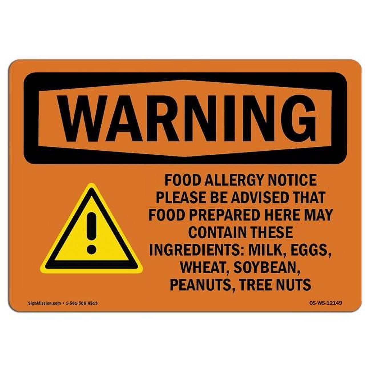 12 x 18 in. OSHA Warning Sign - Food Allergy Notice Please Be with ...
