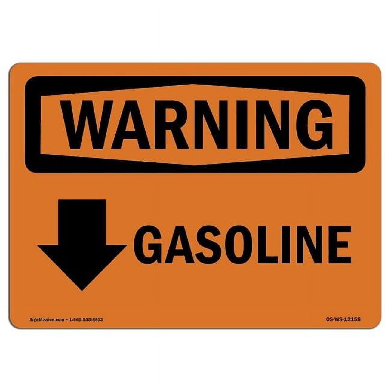 12 x 18 in. OSHA Warning Sign - Gasoline Down Arrow with Symbol ...