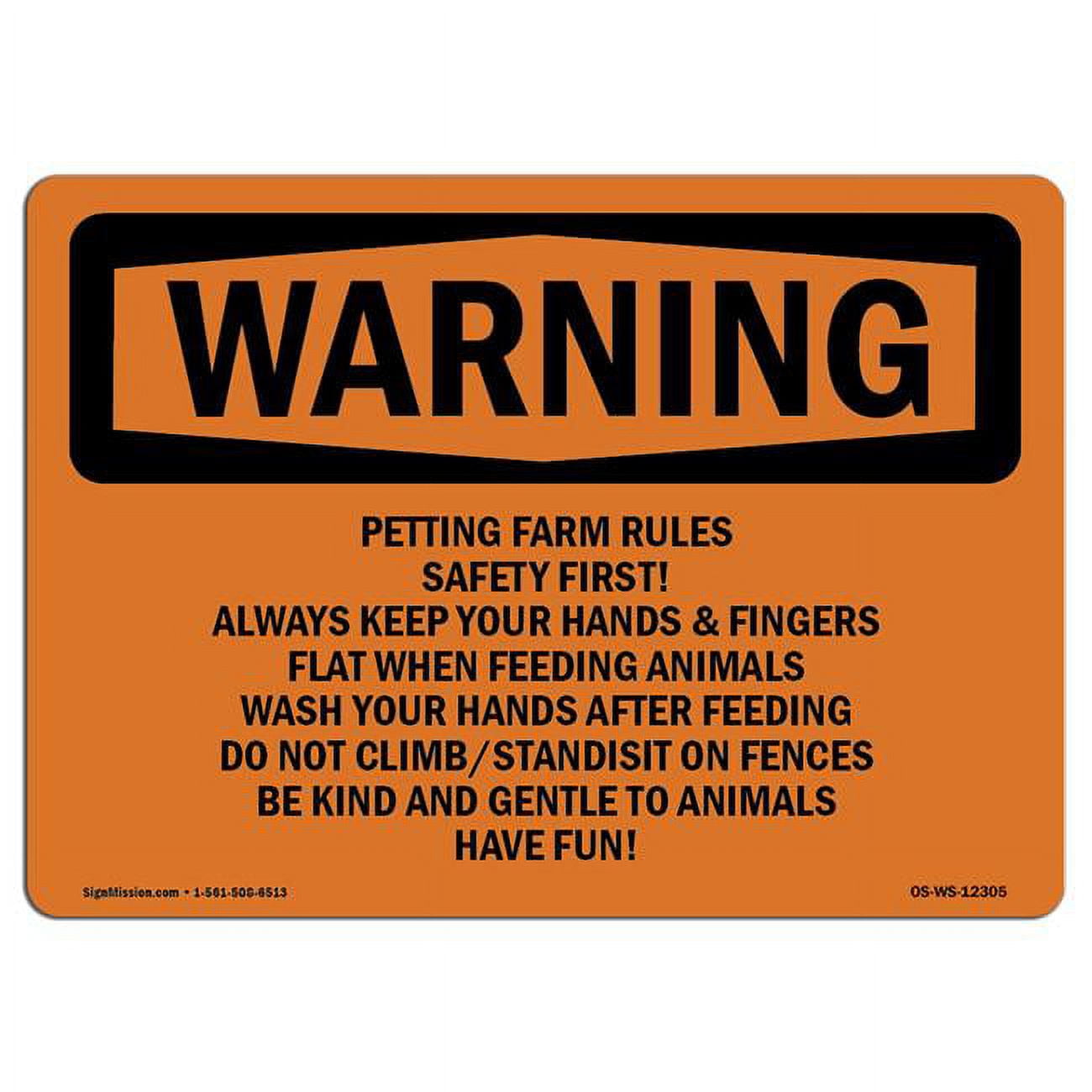 12 x 18 in. OSHA Warning Sign - Petting Farm Rules Safety First Always ...