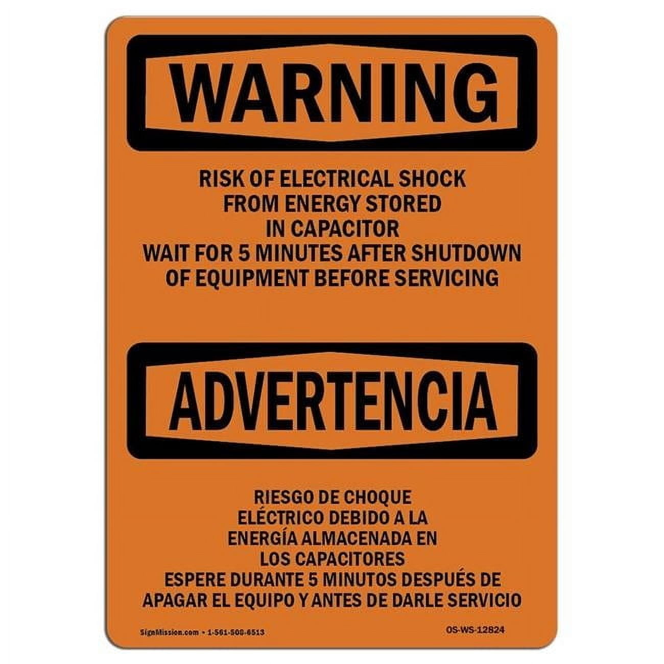 12 x 18 in. OSHA Warning Sign - Risk of Electrical Shock From Energy ...