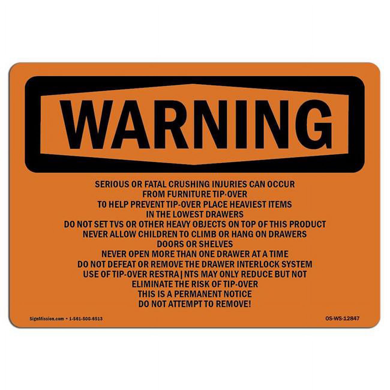 12 x 18 in. OSHA Warning Sign - Tip-Over Hazard Do Not Attempt to ...