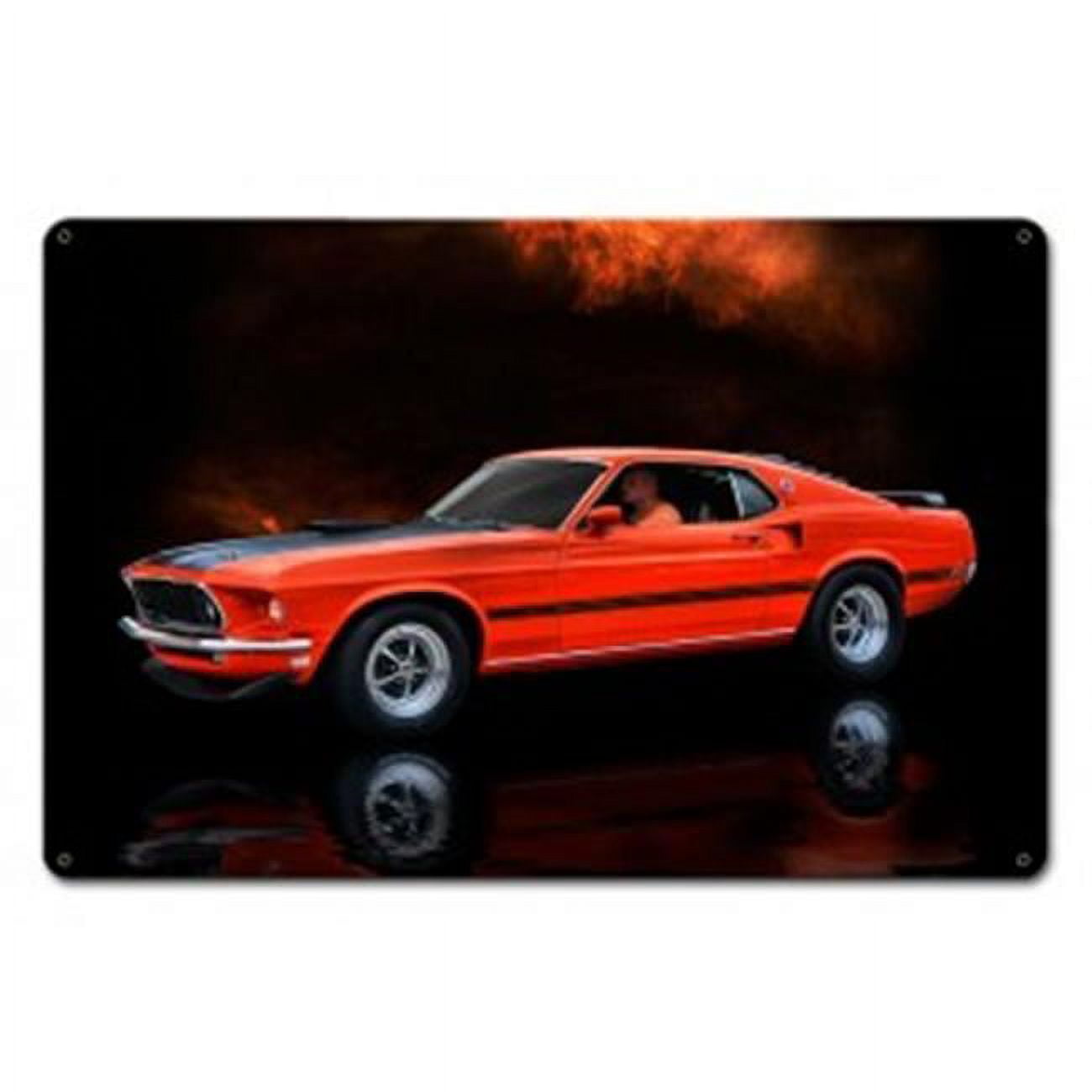 12 x 18 in. Orange Mustang Mach 1 Fastback Car Satin Metal Sign ...