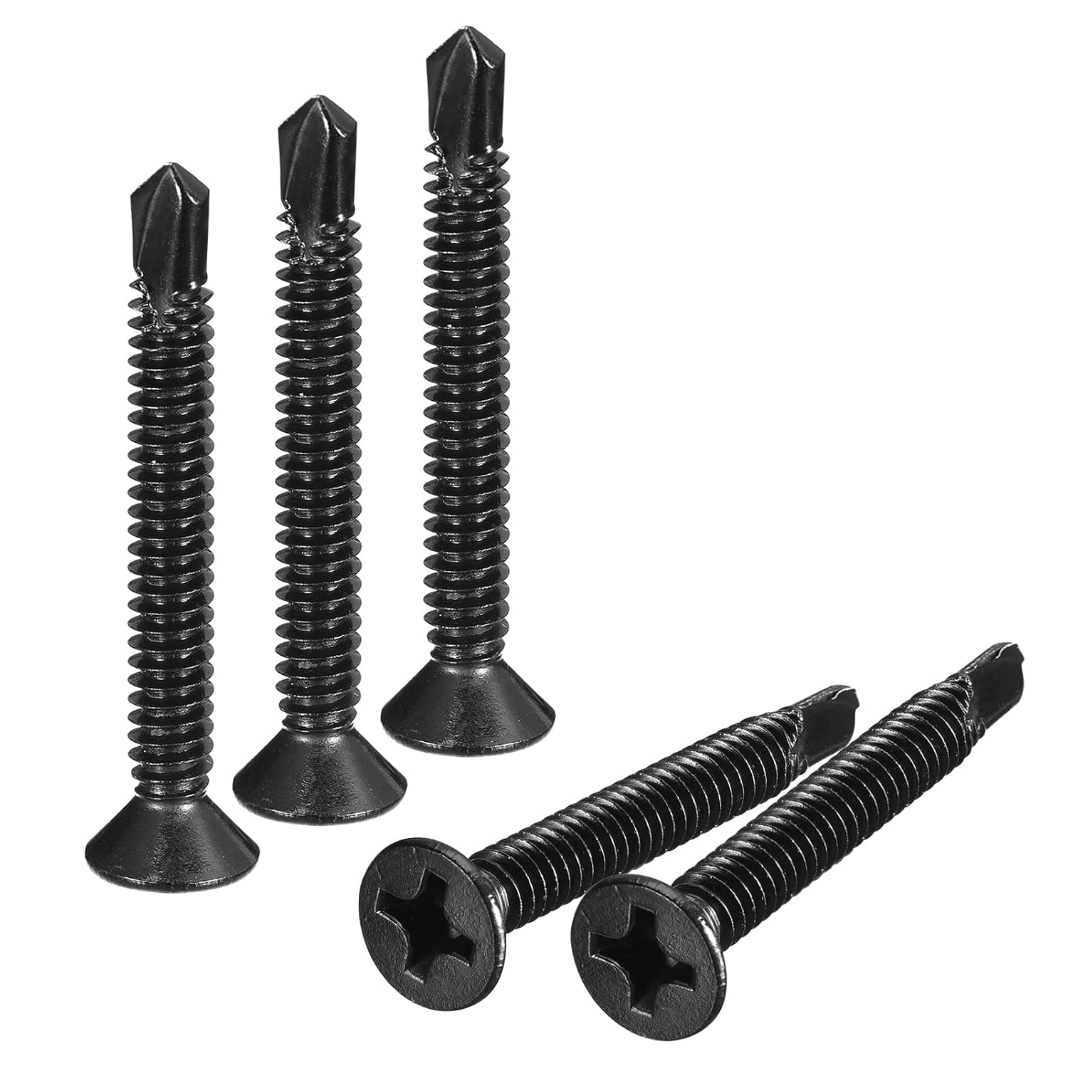 #12 x 2 Sheet Metal Screws, 100pcs Black Oxide 410 Stainless Steel Flat Head Phillips Drive Self ...