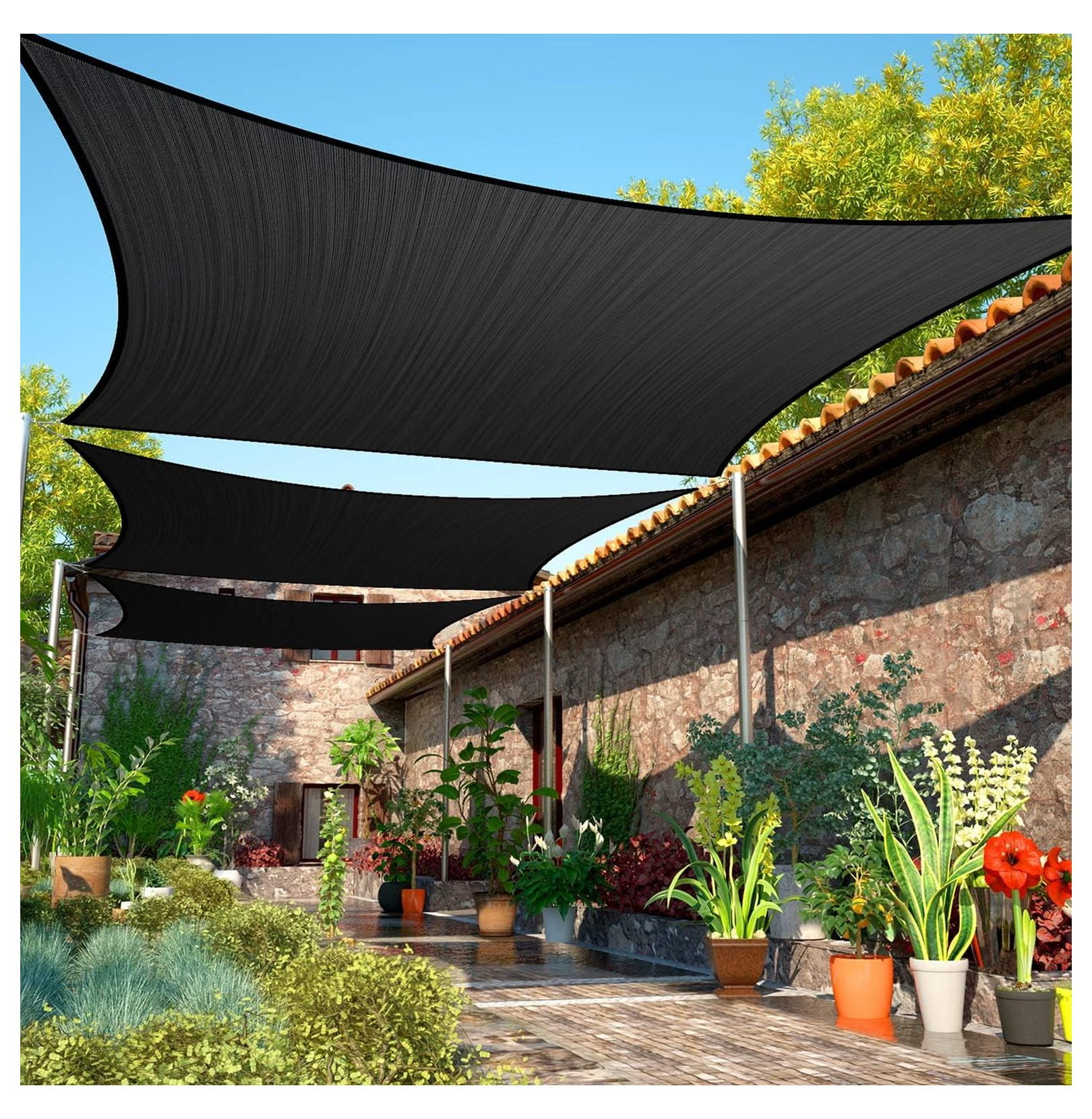 12' x 20' Black Sun Shade Sail UPF50 Rectangle smTAPR1220 Canopy Fabric ...
