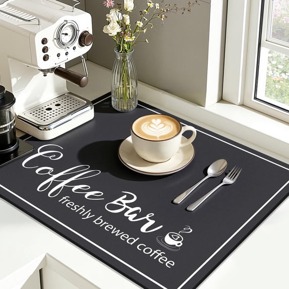12" x 20" Coffee Bar Dish Drying Mat, Super Absorbent Non-Slip Kitchen ...
