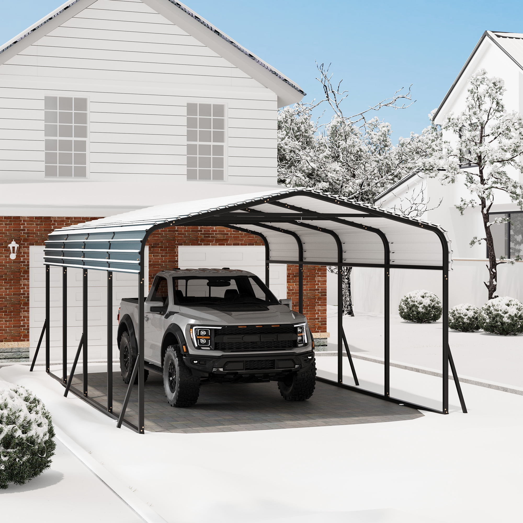 12 x 20 FT Heavy Duty Metal Carport Canopy with Galvanized Steel Roof ...