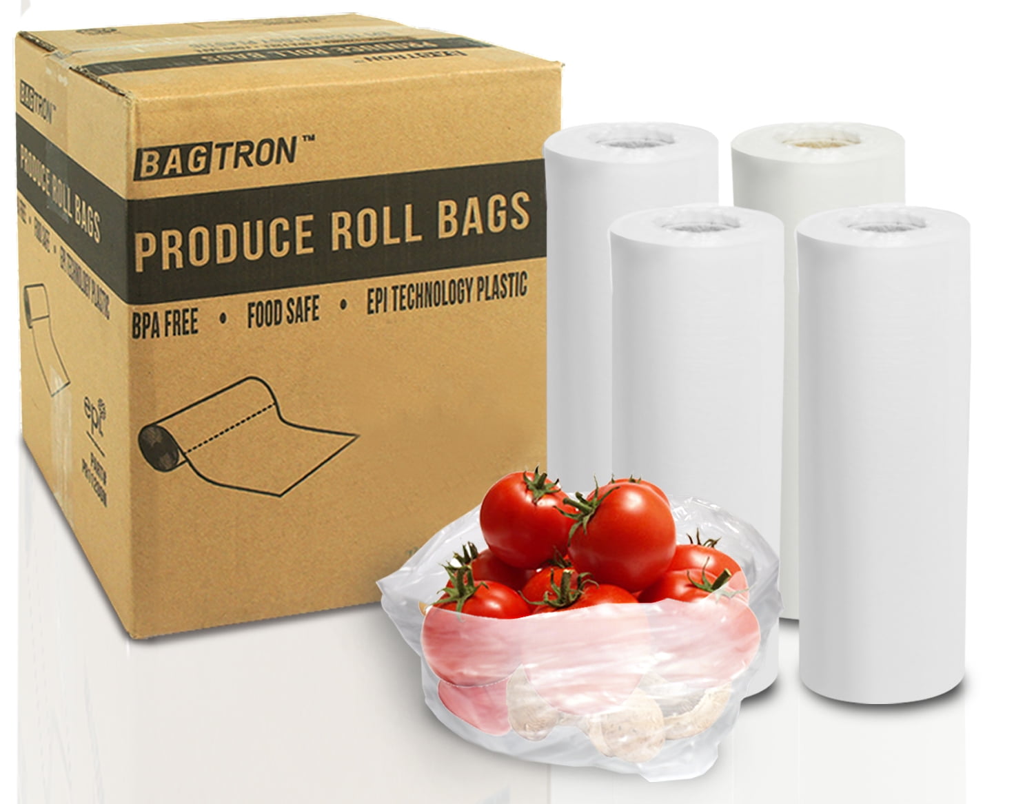 12" x 20" Plastic Produce Bag on a Roll, Food Safe 0.5 Mils HDPE Flat ...