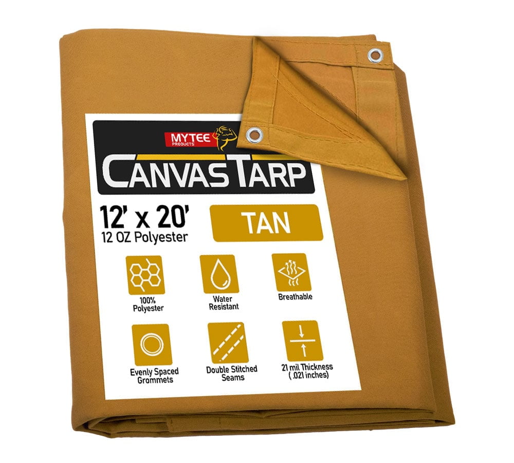 Mytee Products Tan Canvas Tarp 12' x 20', Heavy Duty, 12oz, Breathable ...