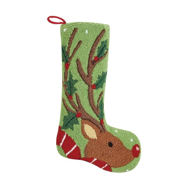 12 x 20 in. Reindeer with Holly Hook Stocking - Walmart.com