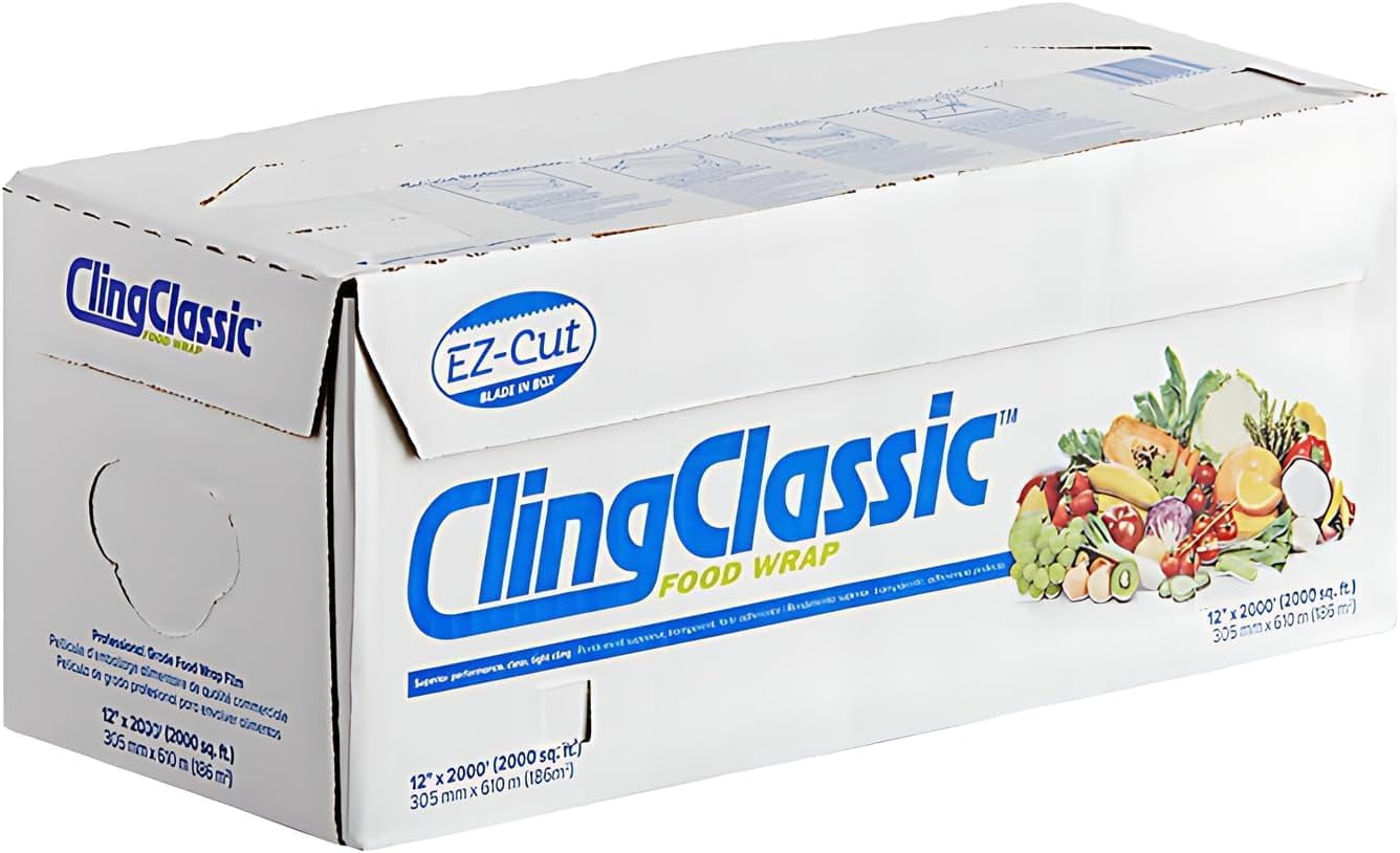 12" x 2000 ft Plastic Wrap Roll with Built-In Cutter Blade – Heavy Duty ...