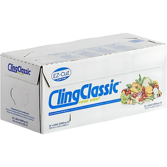 12" x 2000 ft Plastic Wrap Roll with Built-In Cutter Blade – Heavy Duty ...