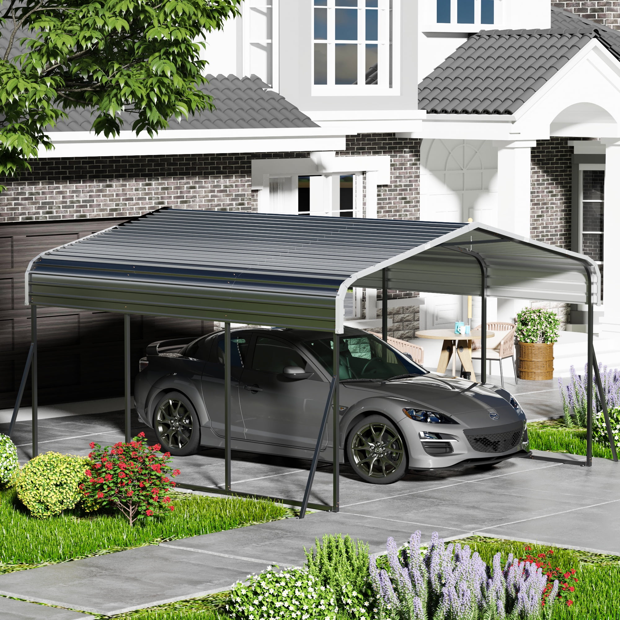 12 x 20ft Heavy Duty Steel Carport, Outdoor Garage Canopy, All-Steel RV ...