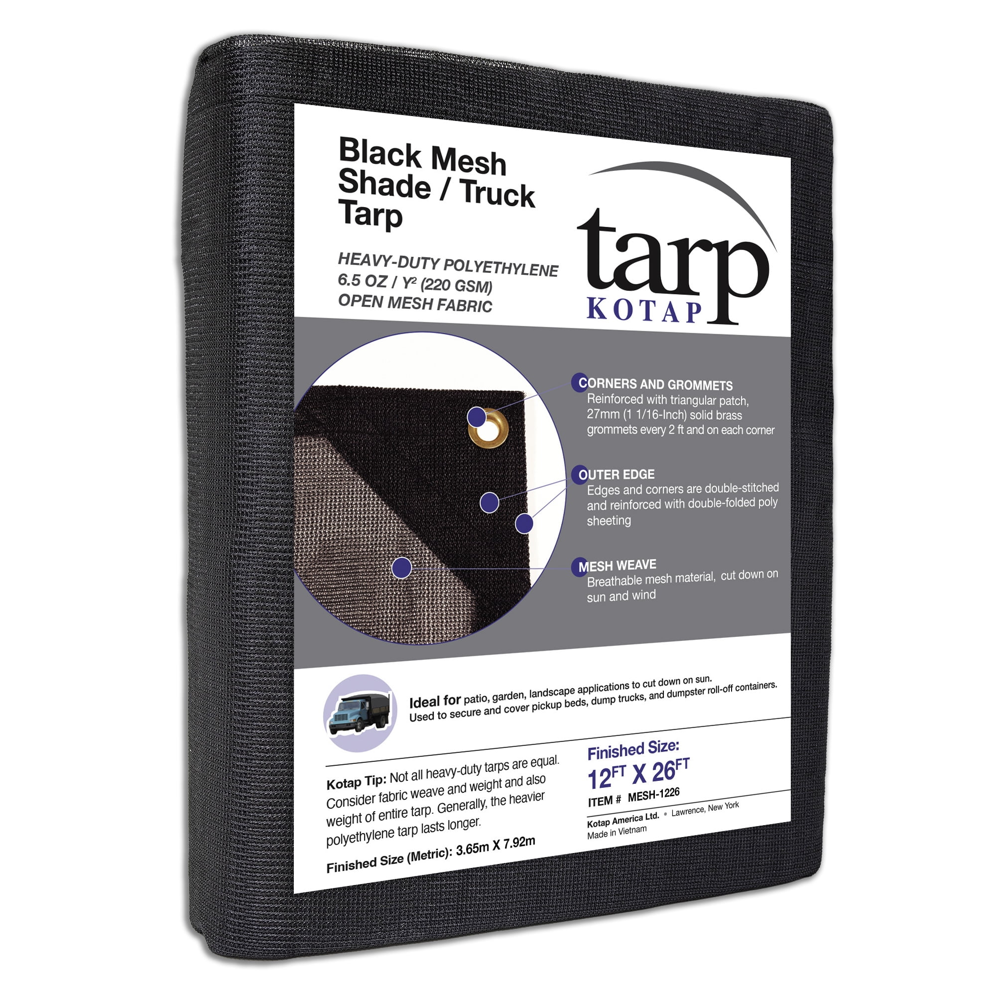 12 x 26 Ft. Shade/Truck Black Mesh Tarp, Debris Coverage, Breathability ...