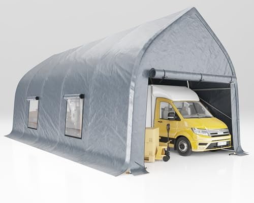 12 x 30 FT Walnut-Shaped Carport with Galvanized Frame, Roll-Up Doors ...