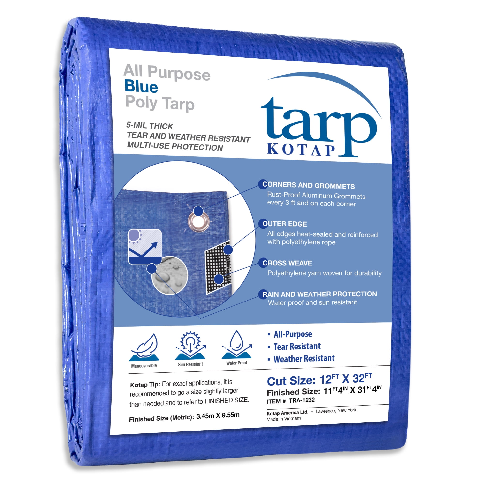 12 x 32 Ft. All-Purpose Protection/Coverage 5-mil Poly Tarp, Waterproof ...