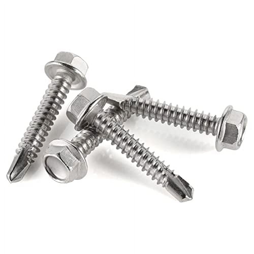 #12 x 4" Hex Washer Head Self Drilling Screws, Self Tapping Sheet Metal Tek Screws, 410 ...