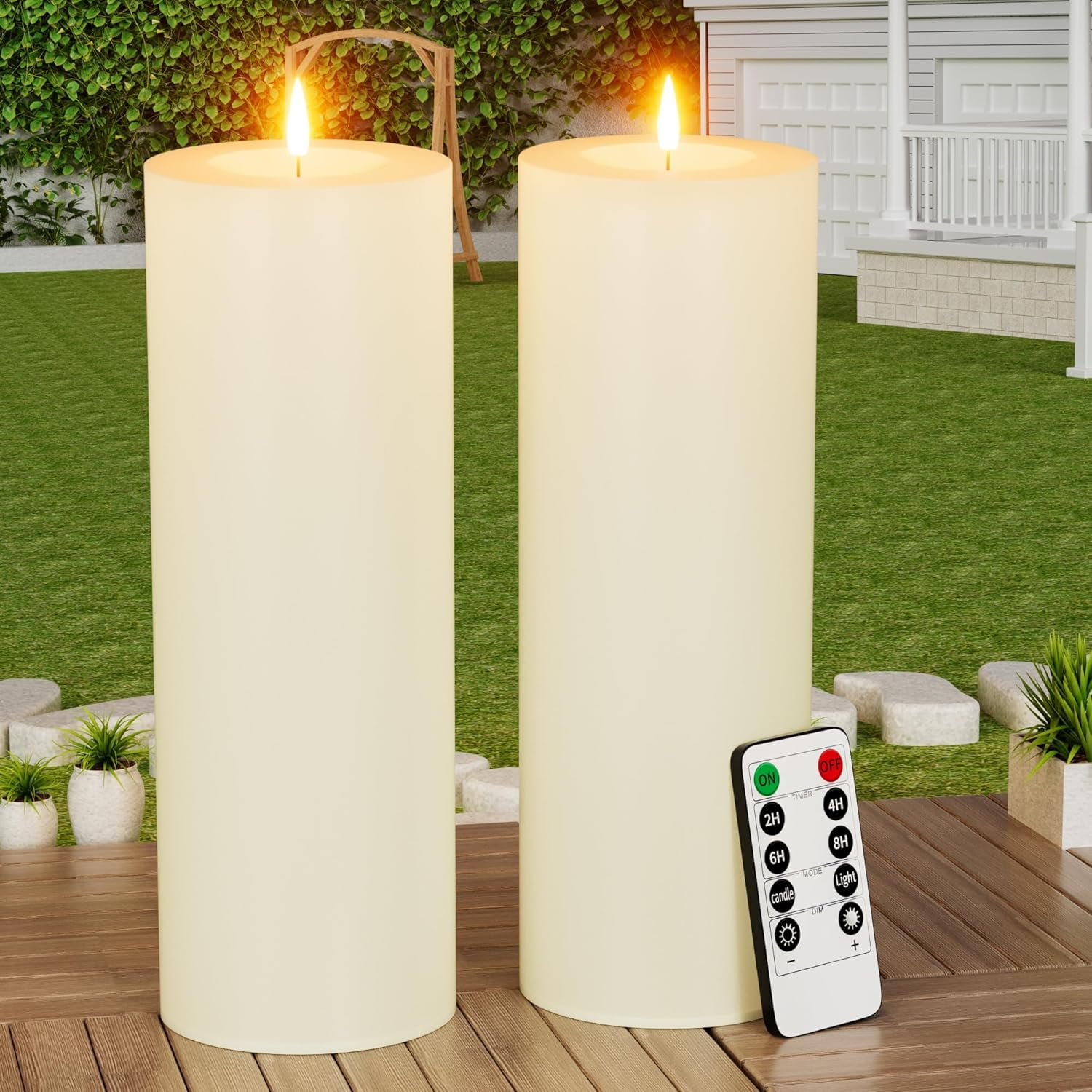 12" x 4" Large Outdoor Candles with Timer Waterproof Flickering LED ...