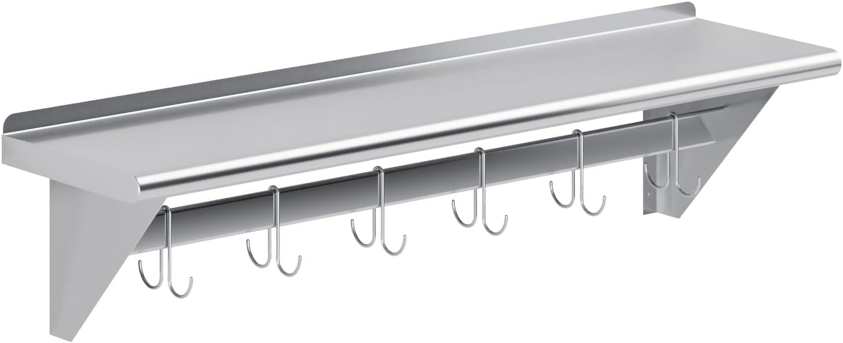 12" x 48" Stainless Steel Wall Mounted Pot Rack with Shelf | NSF ...