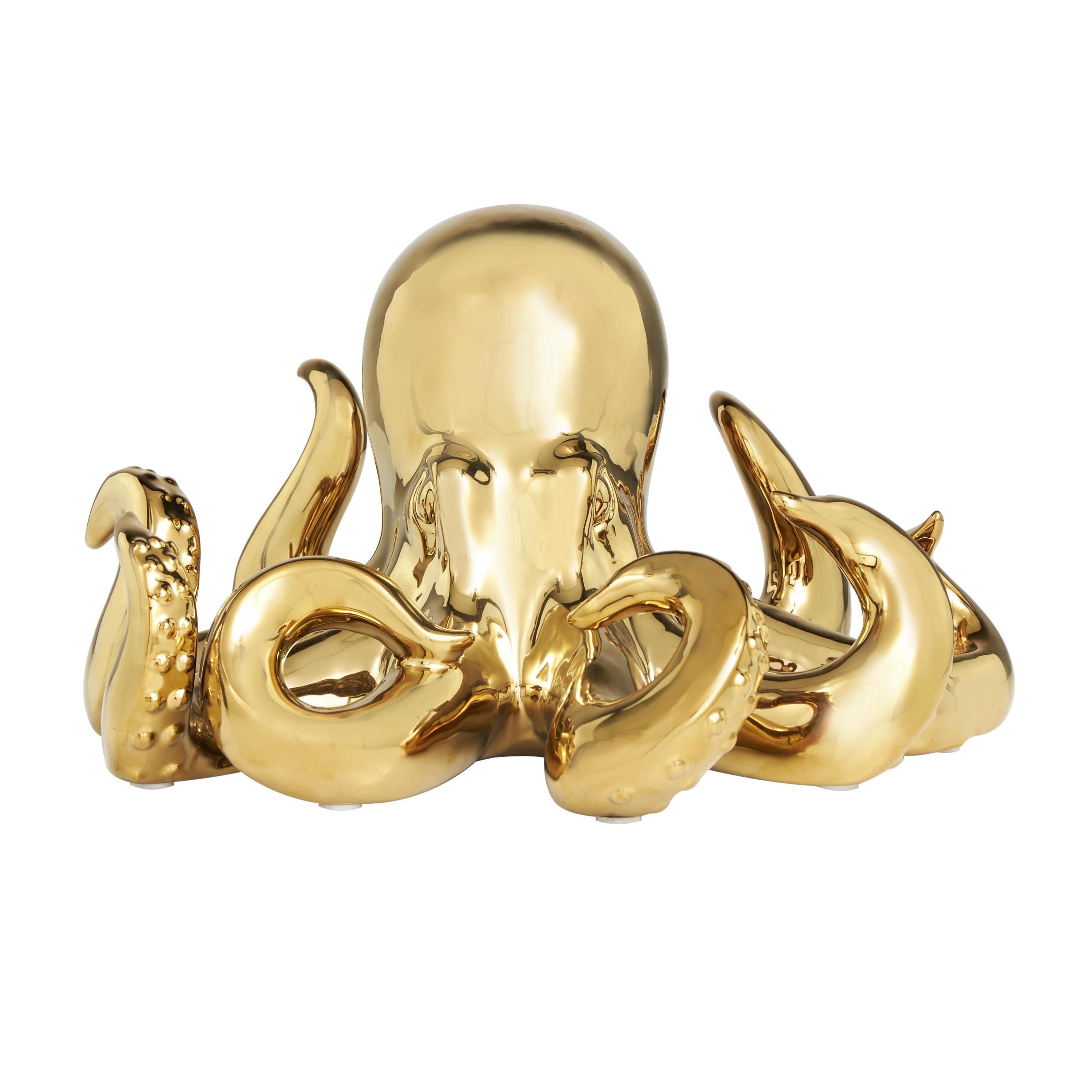DecMode Gold Ceramic Octopus Sculpture with Textured Tentacles Home ...