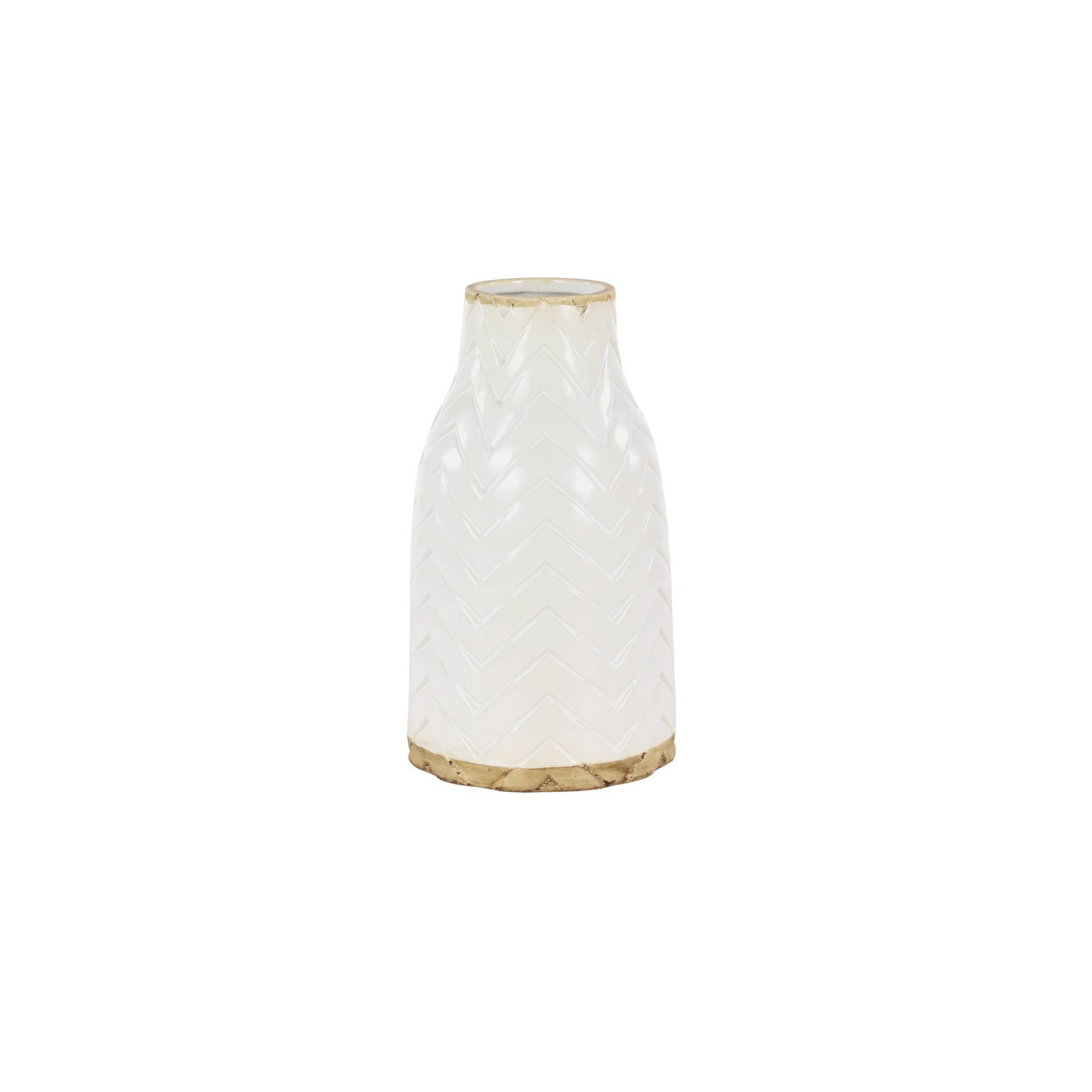 12" x 7" Round White Ceramic Vase with Chevron Pattern: Nautical ...