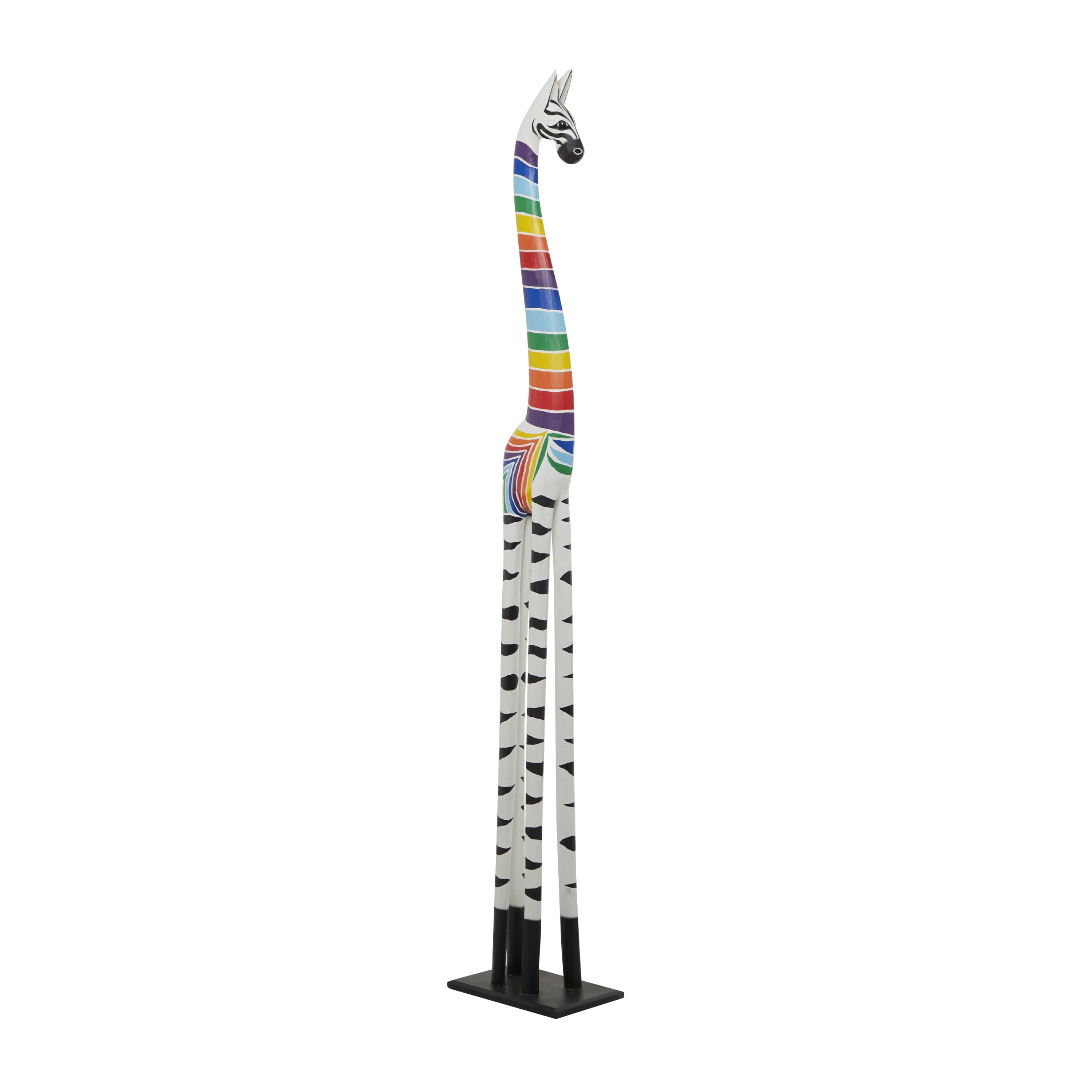 Bohemian Rainbow Striped Wood Giraffe Sculpture 70.5" Tall