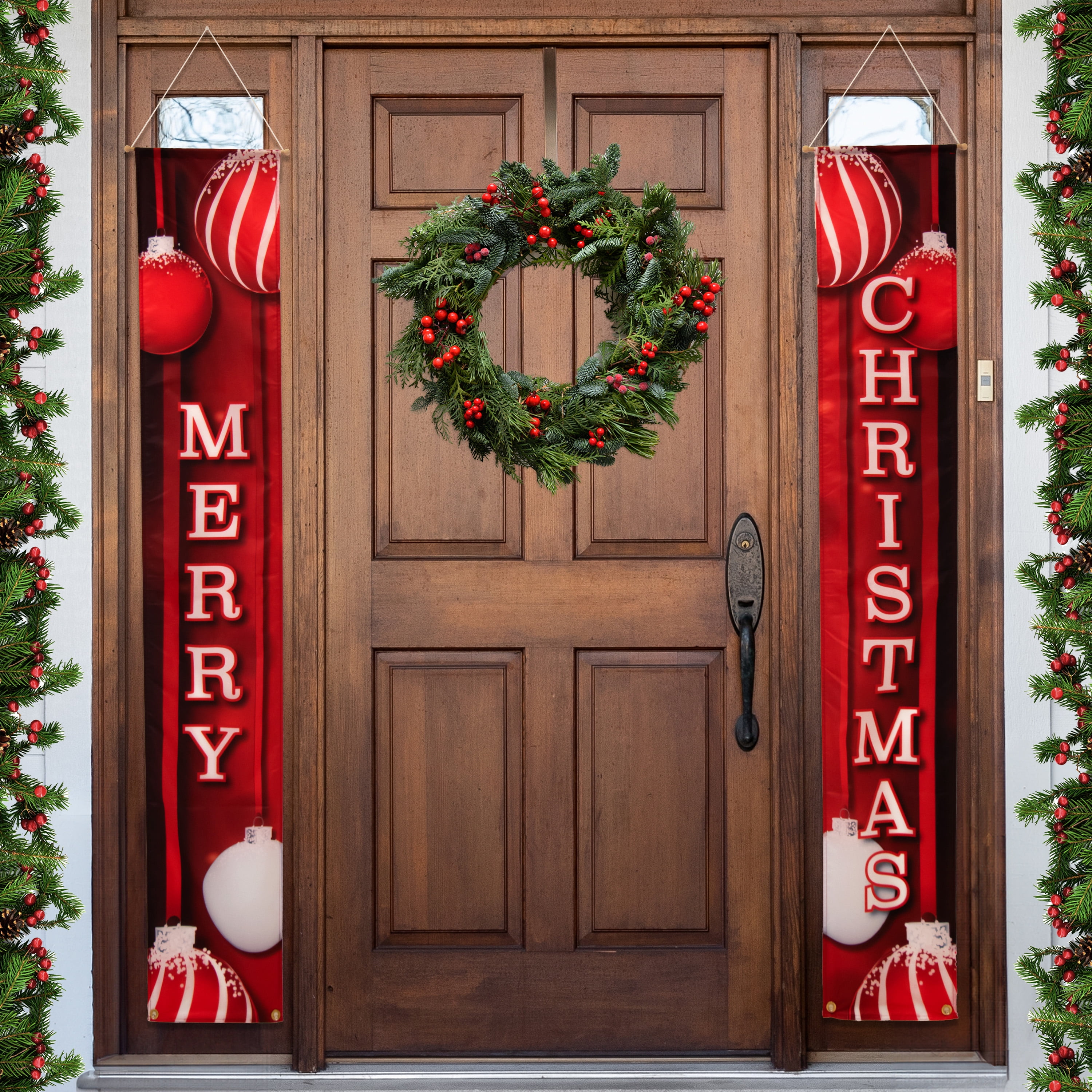 12'' x 72'' Window Banner - Red and White Ornaments - Walmart.com