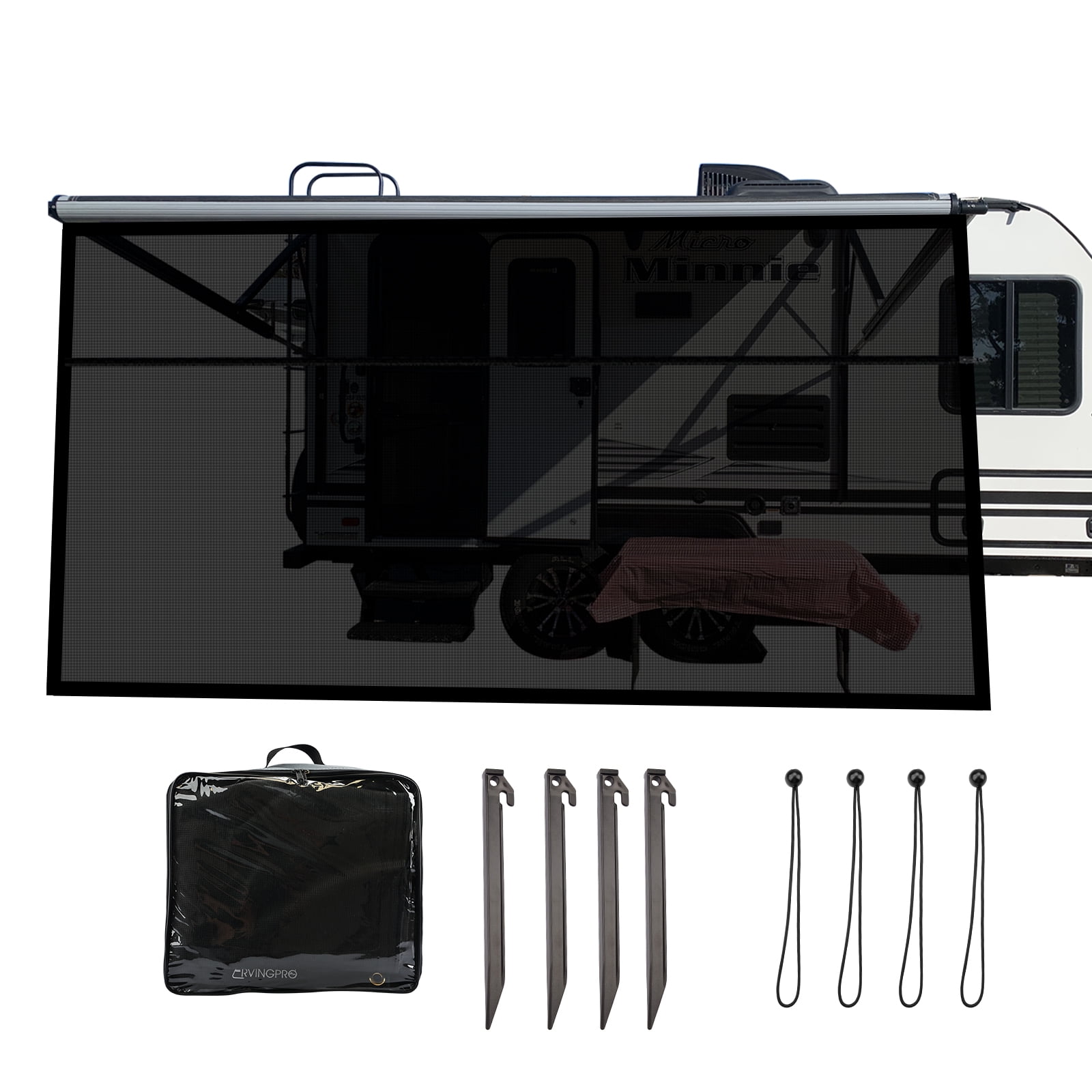 12' x 8' RV Awning Shade Screen with Zipper - Black Mesh UV Blocker for ...
