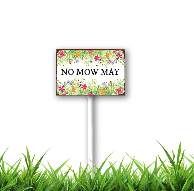 12 x 8 inch No Mow May Lawn Yard Sign with Stake, Aluminum, Multicolor ...