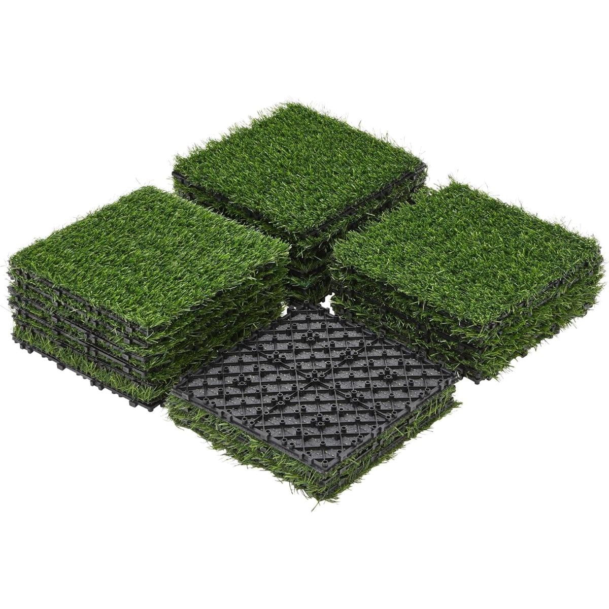 12" x 12" Artificial Grass, Turf Tiles Interlocking Self-draining Grass ...