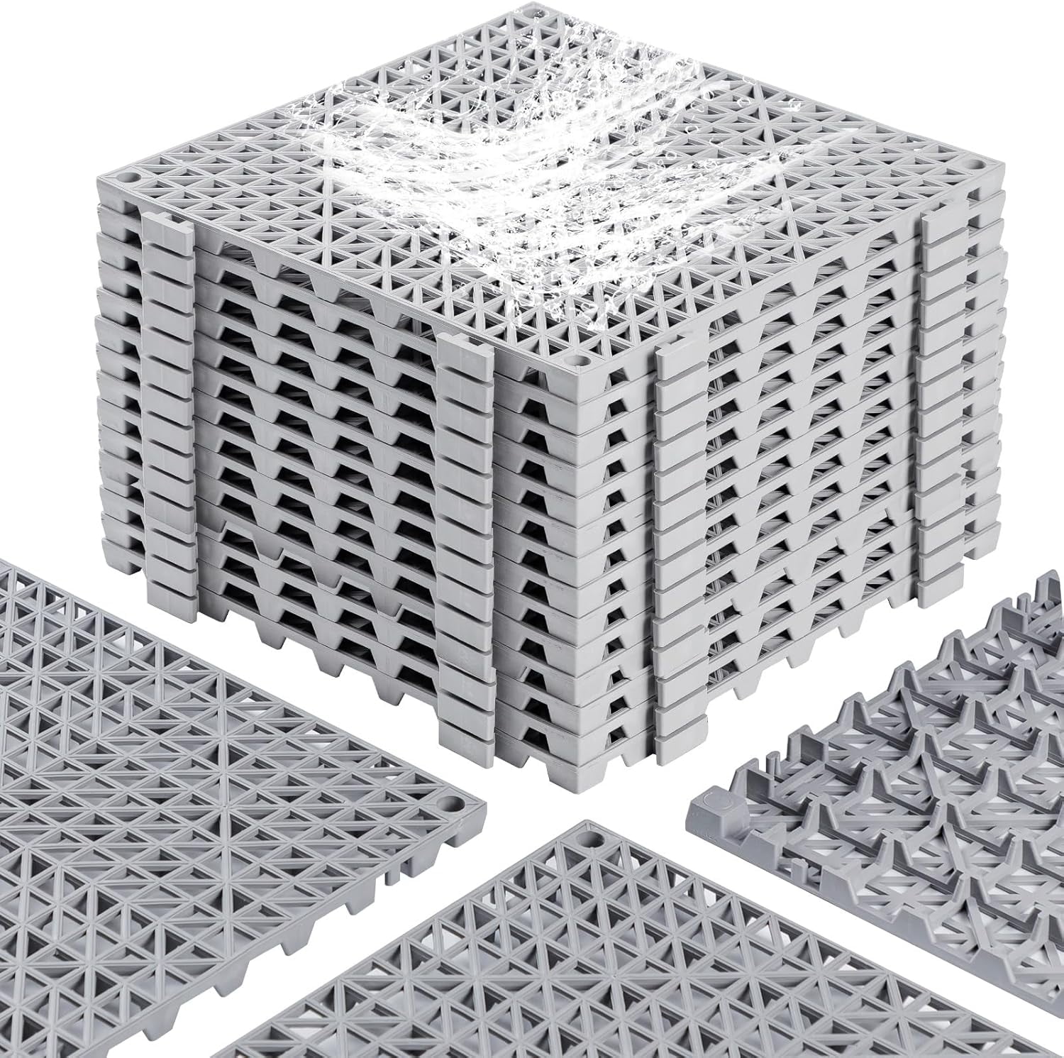 12” x 12” Drainage Interlocking Floor Tiles, 12 Pack Non-Slip Pool Deck ...