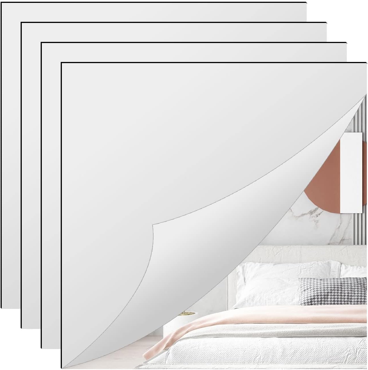 12"x12" Acrylic Mirror Sheets, 4Pcs Frameless Mirror Tiles Square Self ...